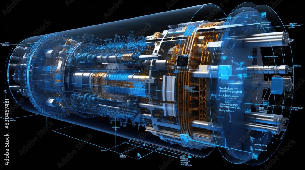 Detailed Blueprint Schematics Illustration Of A Particle Collider With