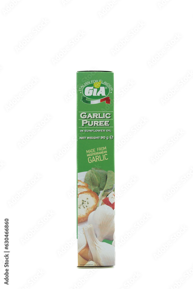 Irvine, Scotland, UK-May 06, 2023: GIA branded Italian garlic puree in ...