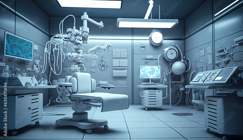 White operating room with tables and equipment. Medicine. New ...