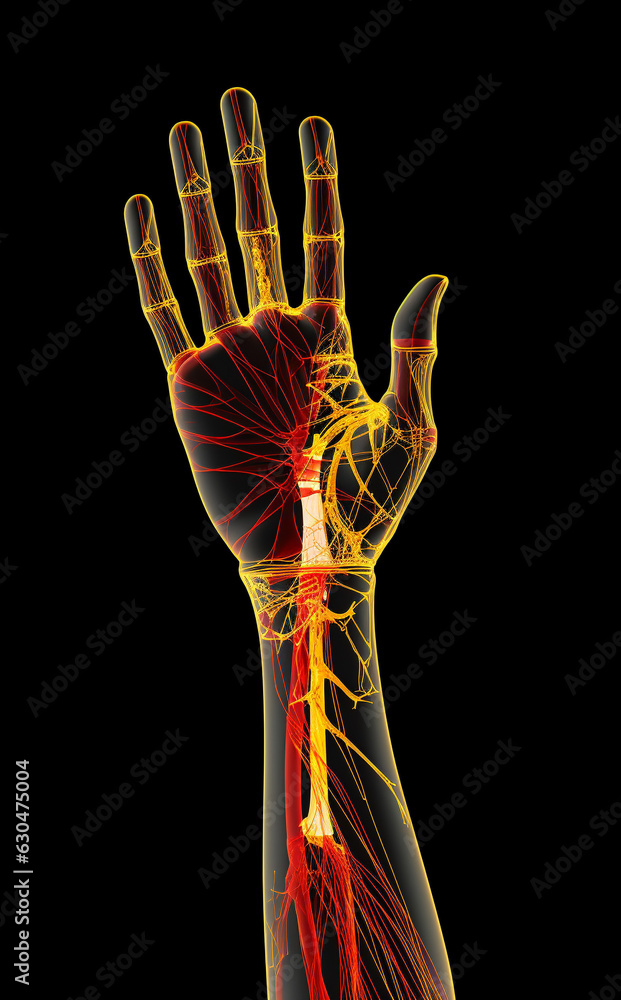 medical illustration: nerve structure in hand and wrist Stock ...