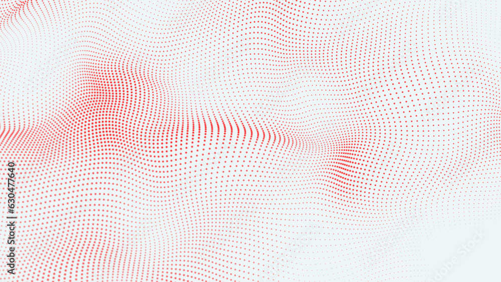 Red digital dots form wave and white abstract background. Futuristic ...