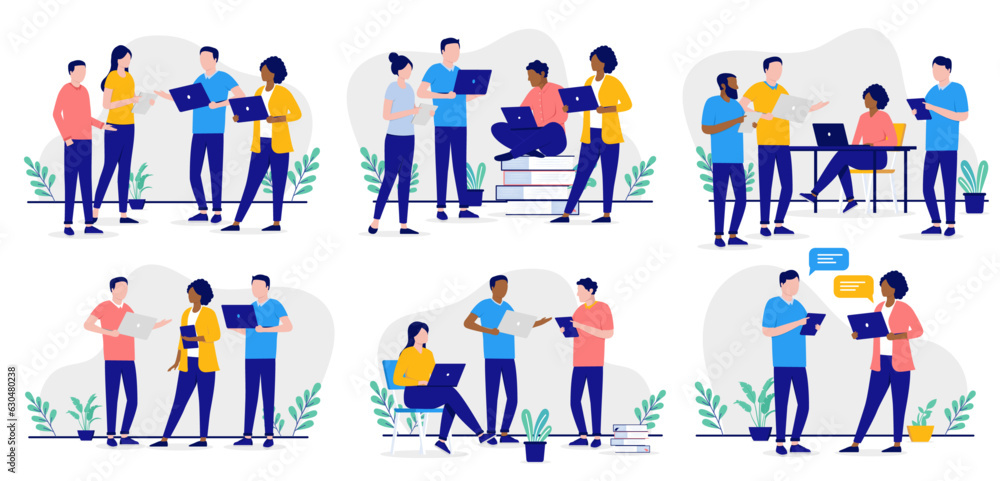 People with computers collection - Team of office workers doing work on ...