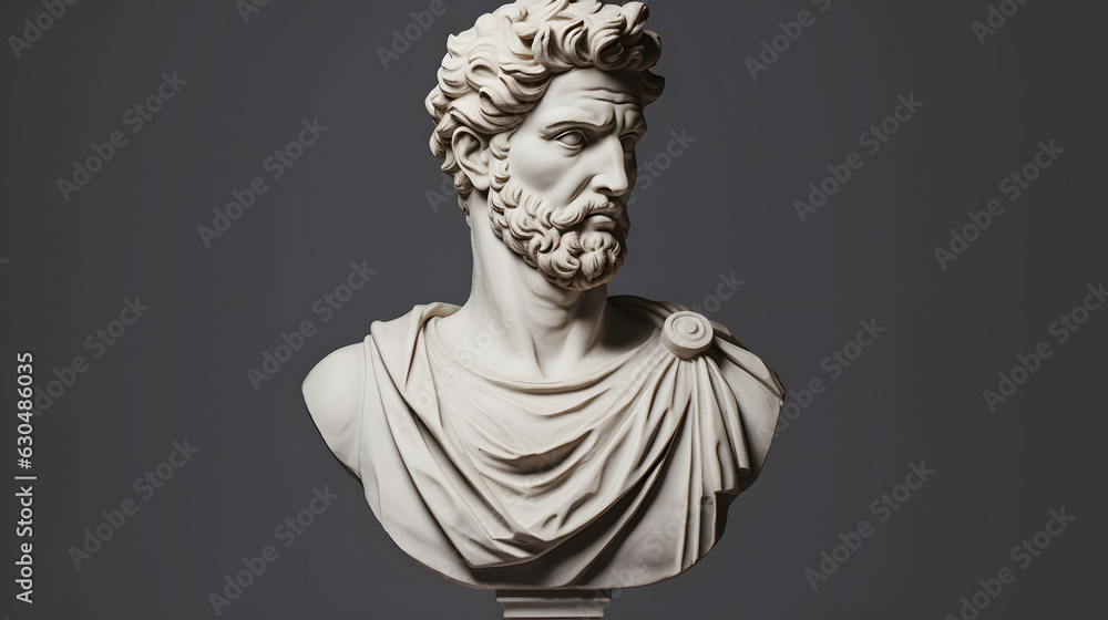 Busto hombre griego, escultura renacentista, emperador, fondo liso ...