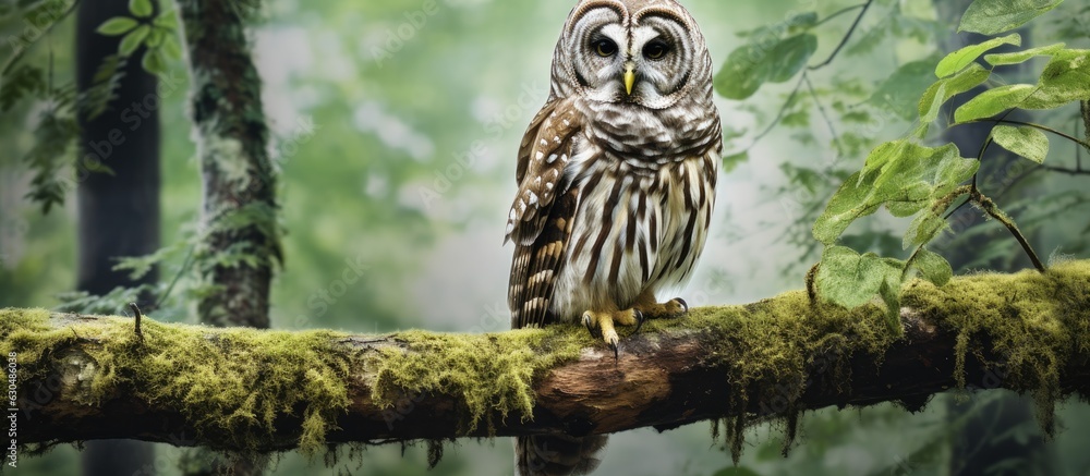 Reproduction of an image capturing a Barred Owl (Strix Varia), also ...