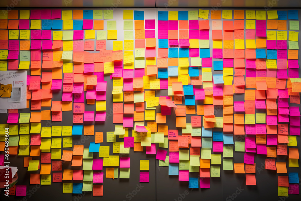 Board full of sticky post-it notes displaying and reminding important ...