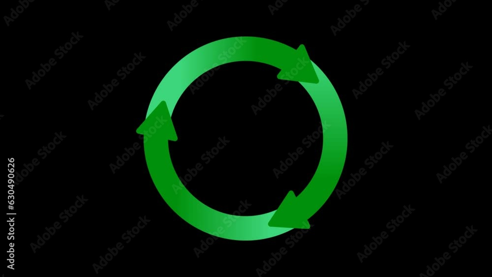 Recycle symbol animation - Green arrows in circle spinning on ...