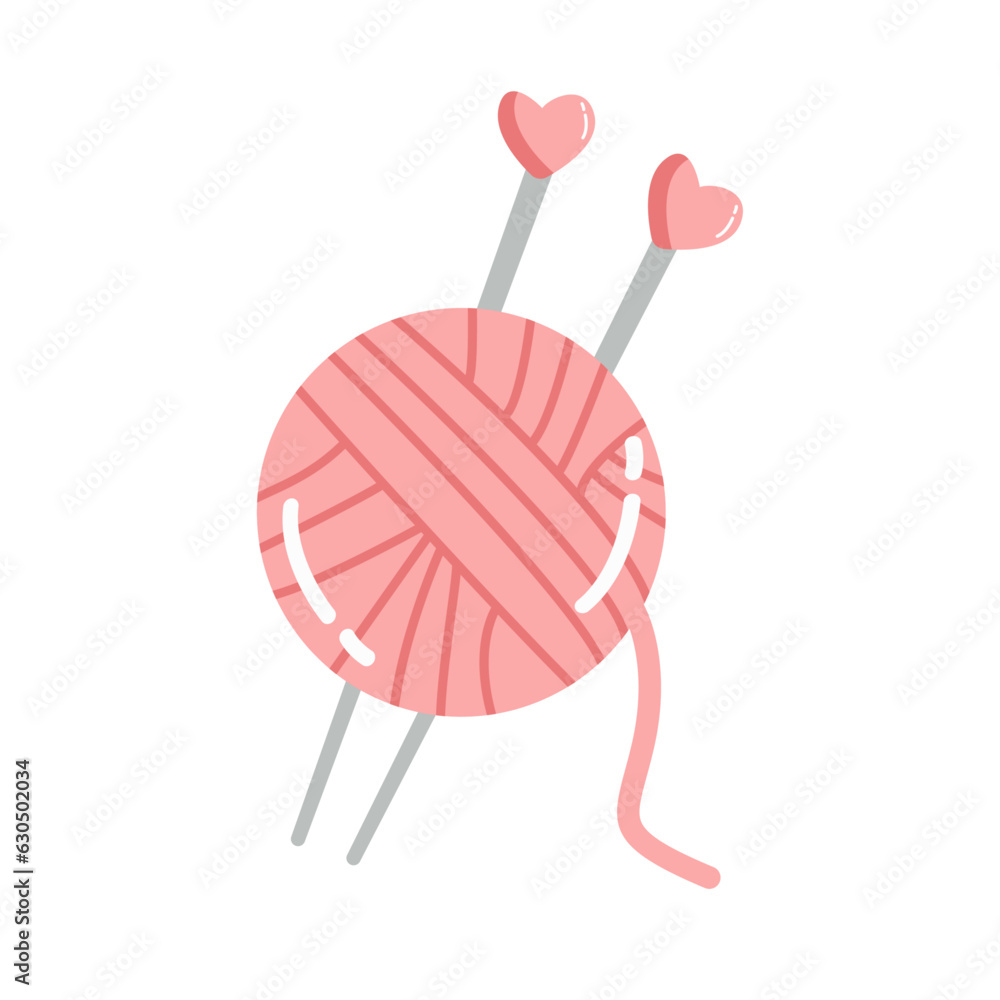 Vector cozy hygge illustration of yarn or wool and knitting. Pink ...