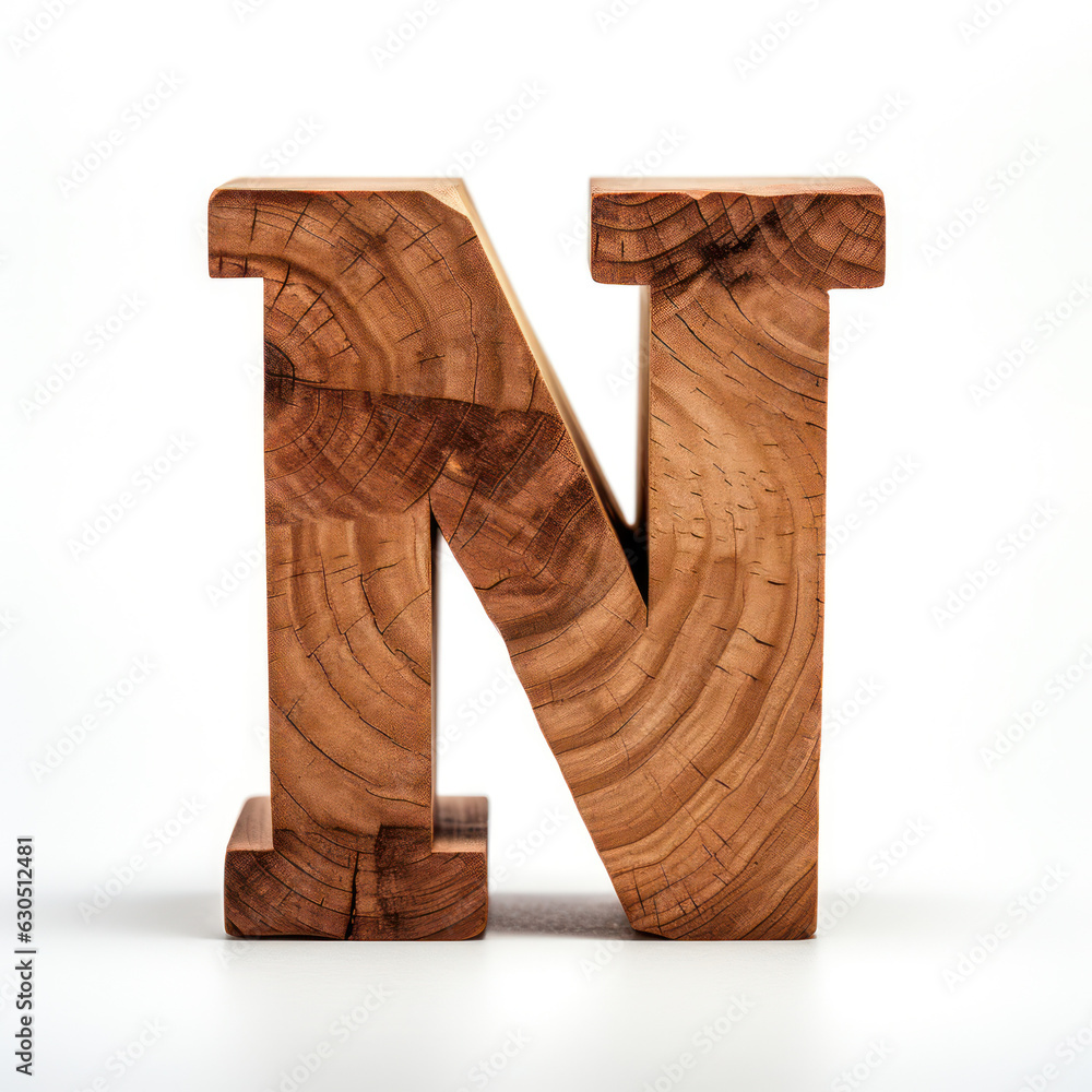 letter N in the shape of woodblock, wood typography letter font ...