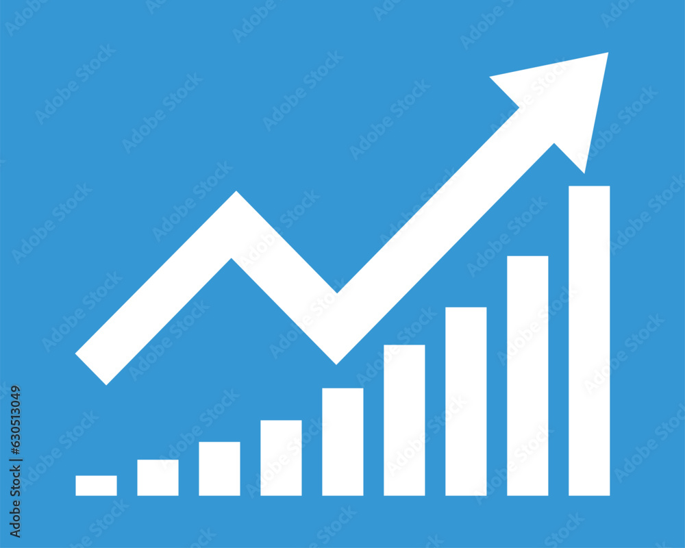 Graph data with an upward stepping arrow. Growth Bar white stairs step ...