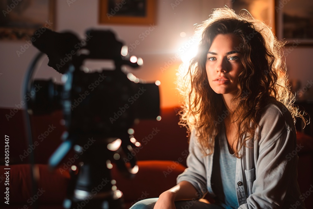 Youtuber and content creator young woman recording video at home Stock ...