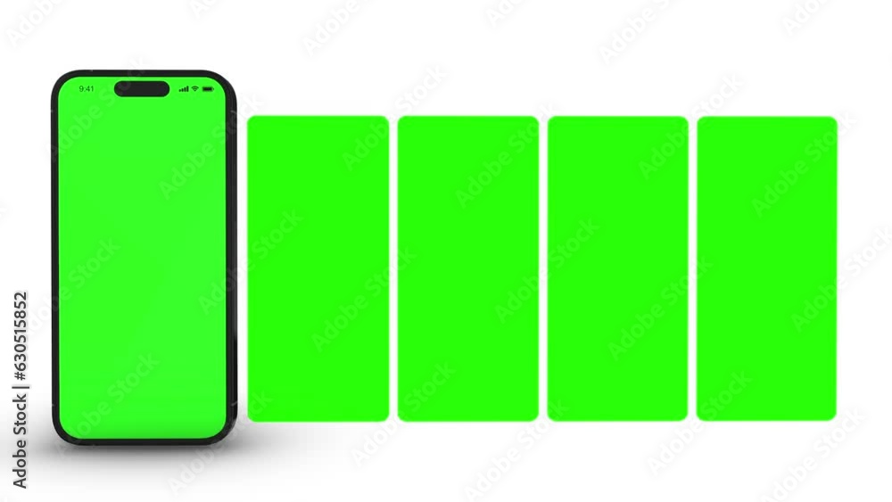 iPhone with Multiple apps blank green screen, isolated on white ...