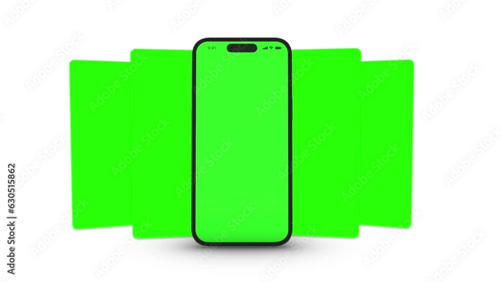 iPhone with Multiple apps blank green screen, isolated on white ...