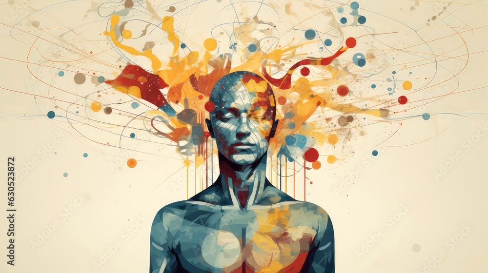 Illustration of abstract profile of a human head and consciousness with ...