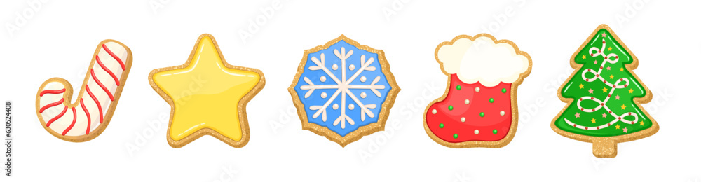 Christmas sugar cookies vector illustration. Gingerbread bisquits ...