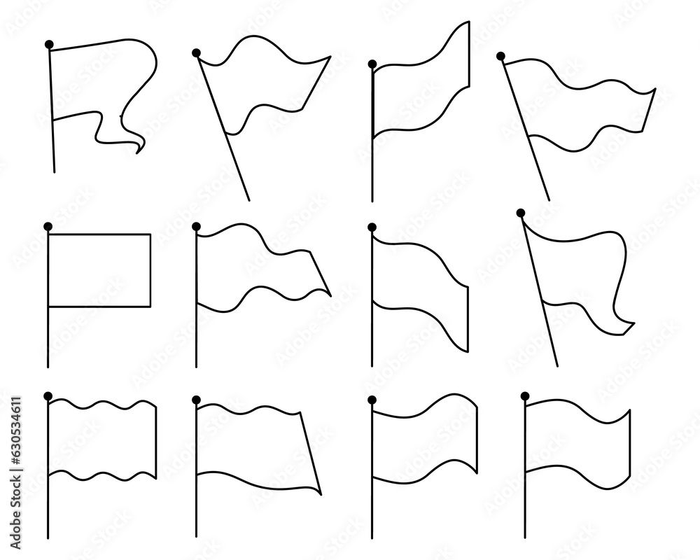 Simple floating flags, flags in different positions, flags flying in ...