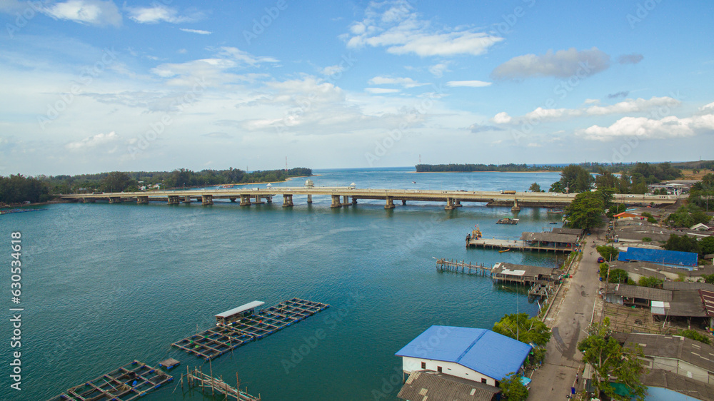 .Aerial view beautiful Sarasin bridge on the blue sea..Sarasin bridge ...