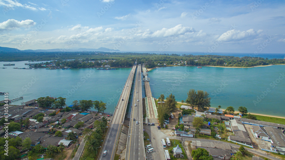 .Aerial view beautiful Sarasin bridge on the blue sea..Sarasin bridge ...
