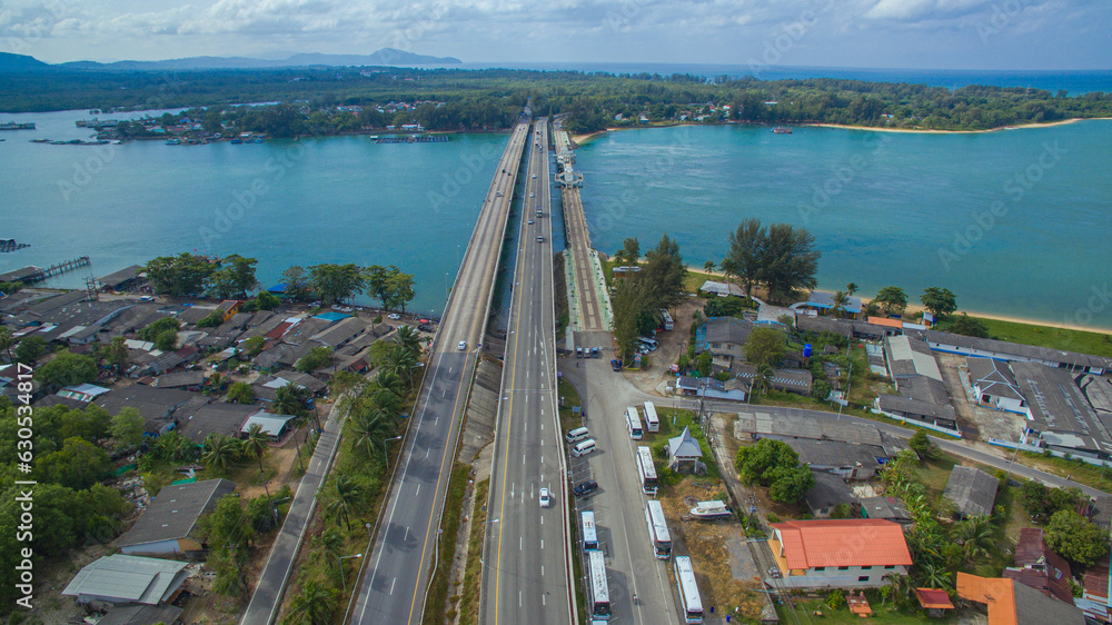 .Aerial view beautiful Sarasin bridge on the blue sea..Sarasin bridge ...