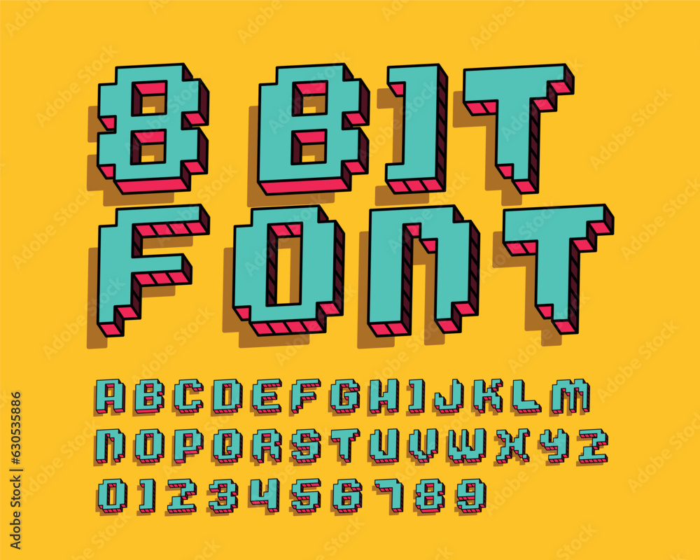 3D 8-bit designer font set Stock Vector | Adobe Stock
