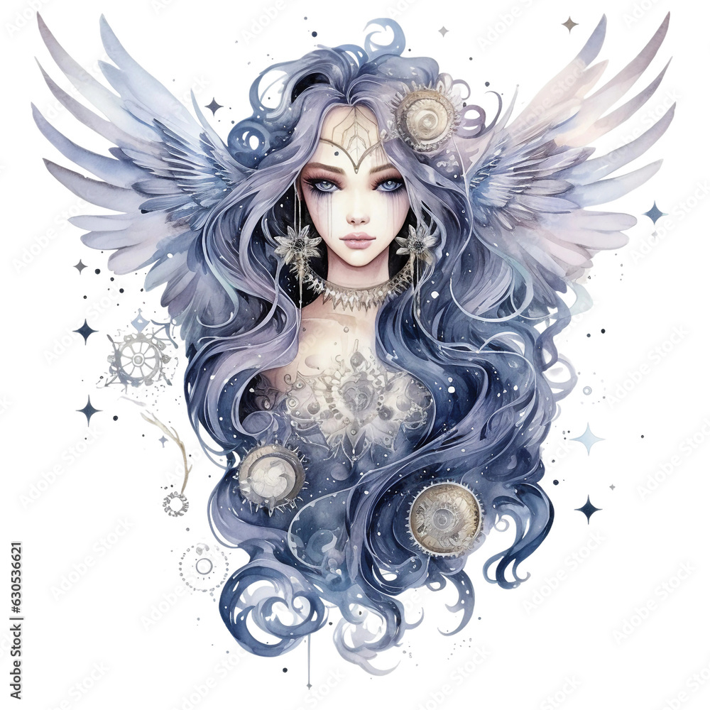 Winged Deities in Watercolor, celestial goddess illustration Stock ...