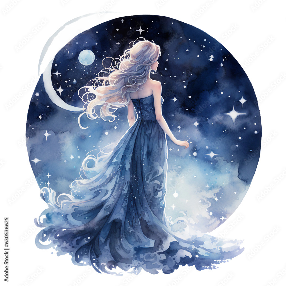 Ethereal Lunar Goddess Art, celestial goddess watercolor clipart, moon ...