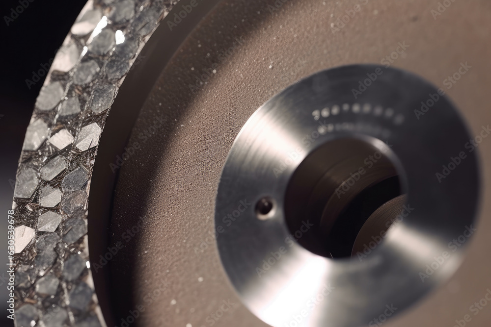 Extreme close-up of a diamond grinding wheel creating a smooth surface ...