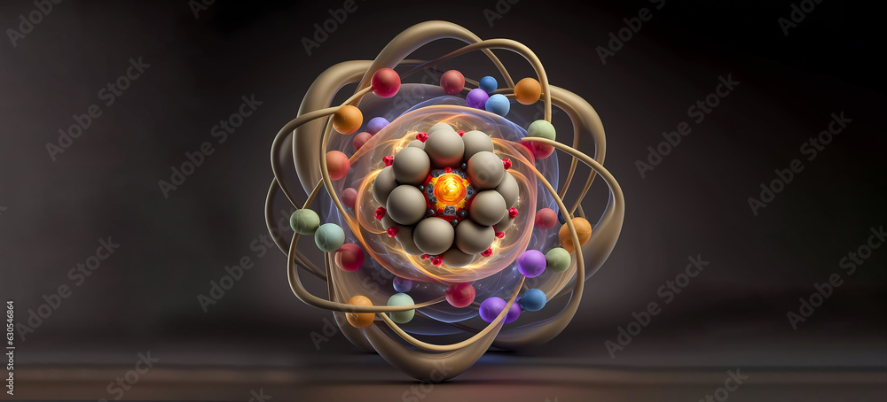 An enlarged model of an atom with a proton nucleus on a neutral ...