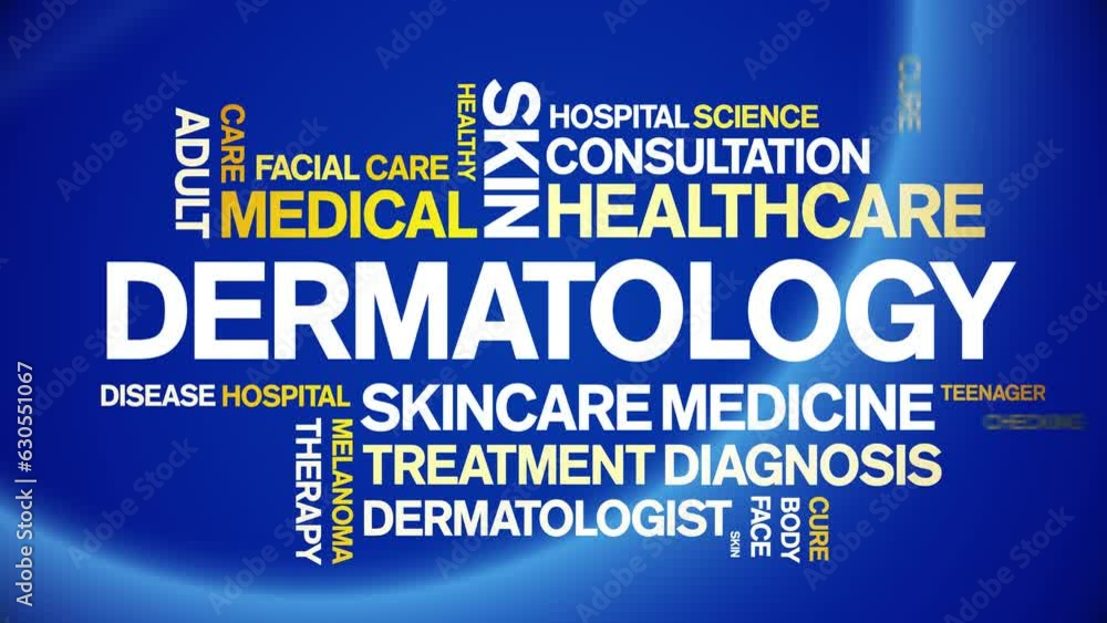 Dermatology animated tag word cloud;text design animation kinetic ...
