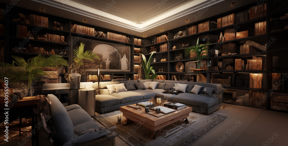 Foto de interior of house library ultra detailed hyper realistic modern ...