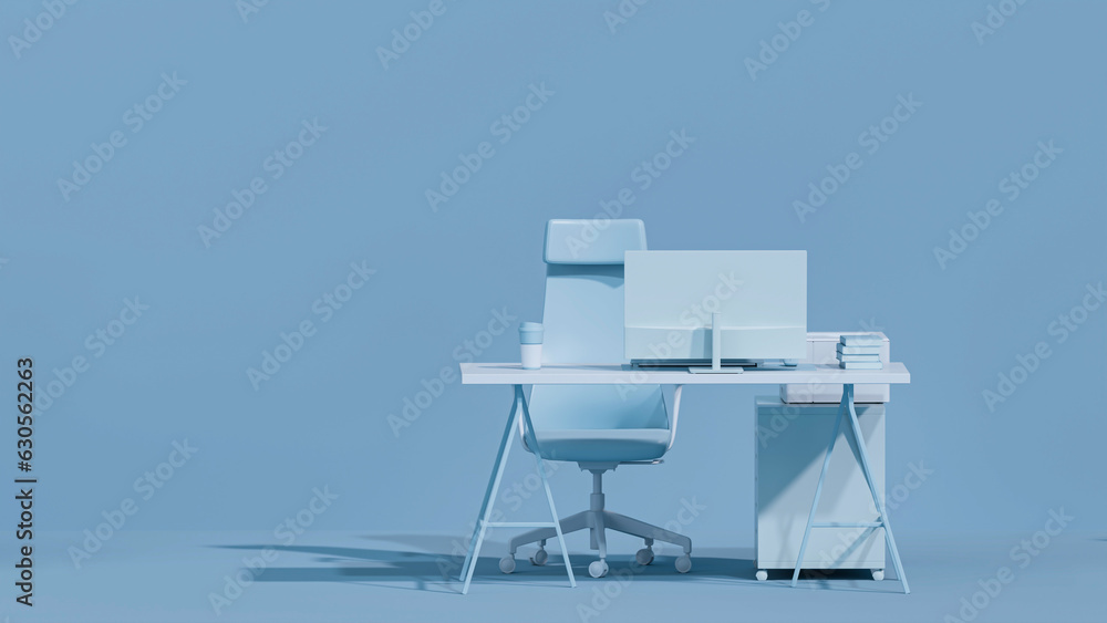 Blue monochrome minimal office table desk. Concept for study desk and ...