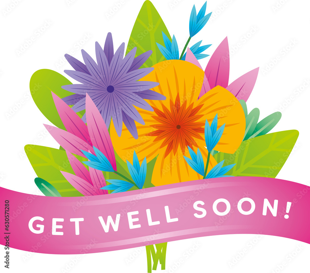 Digital png illustration of bouquet of flowers and get well soon text ...