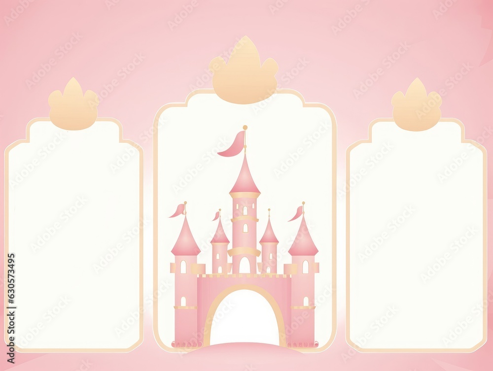 Light rosy pink and gold Princess castle illustration for decoration ...