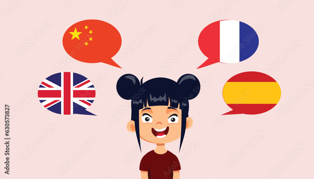 Girl of Asian Ethnicity Talking Multiple Languages Vector Cartoon ...