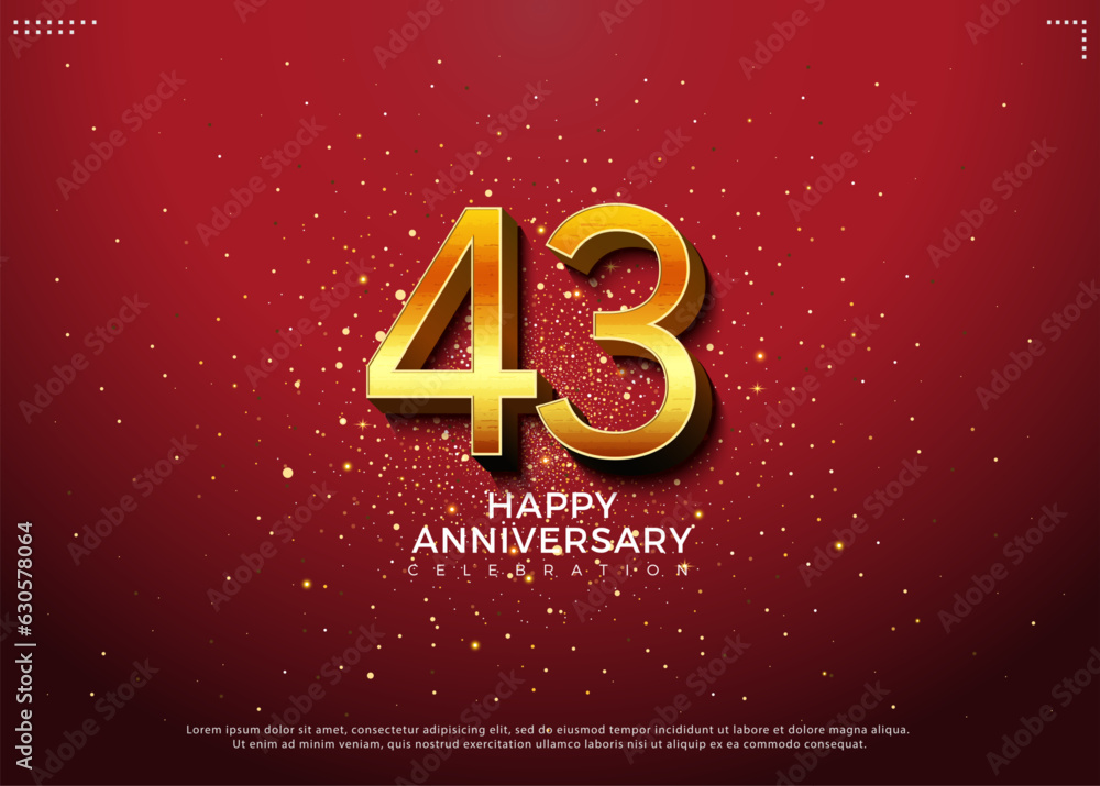 43rd anniversary with transparent bubble background and gold glitter. vector premium design ...