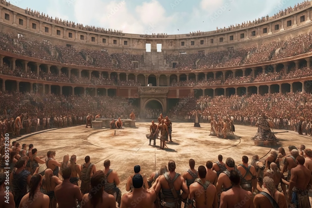 watching a chariot race and gladiator fight in the_Colosseum Stock ...