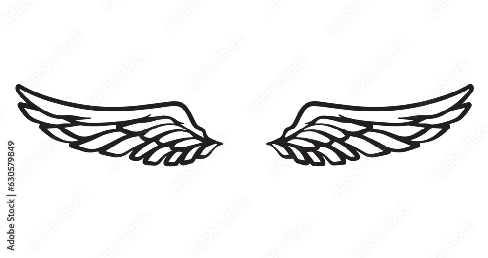 Hand drawn Angel wings line art Stock Vector | Adobe Stock