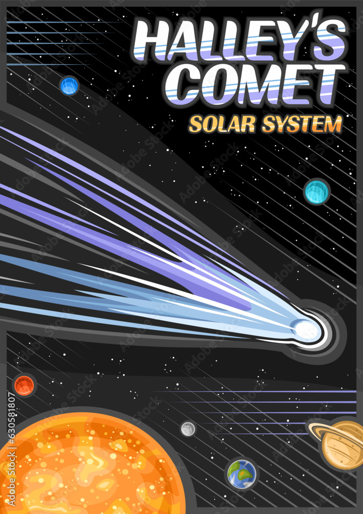 Vector poster for Halley's Comet, vertical astronomical leaflet with ...