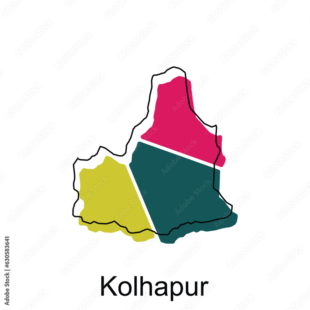 Map of Kolhapur vector template with outline, graphic sketch style ...