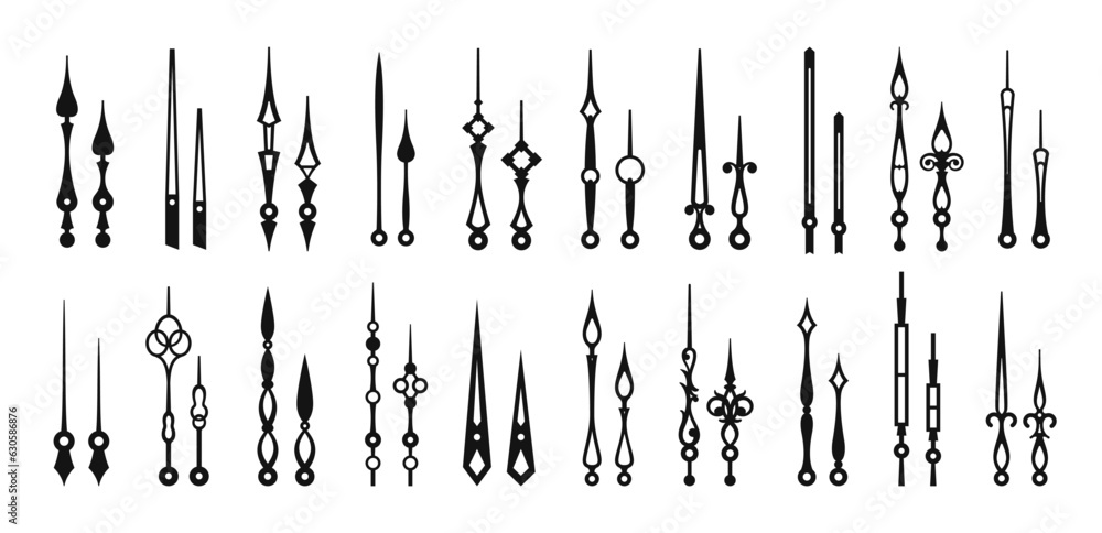 Clock hands, time black pointers, isolated watch arrows. Vector black ...