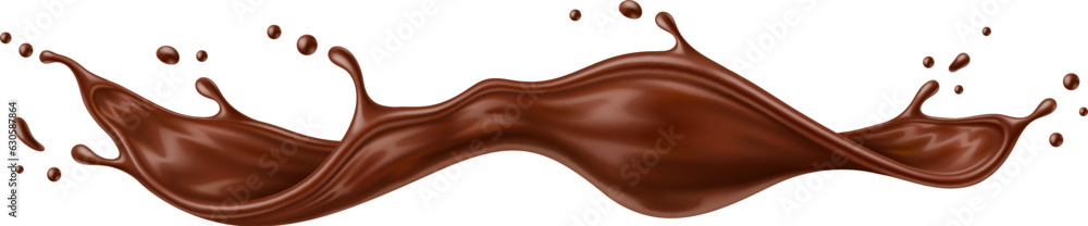 Realistic liquid chocolate long wave splash, enticing with its creamy ...