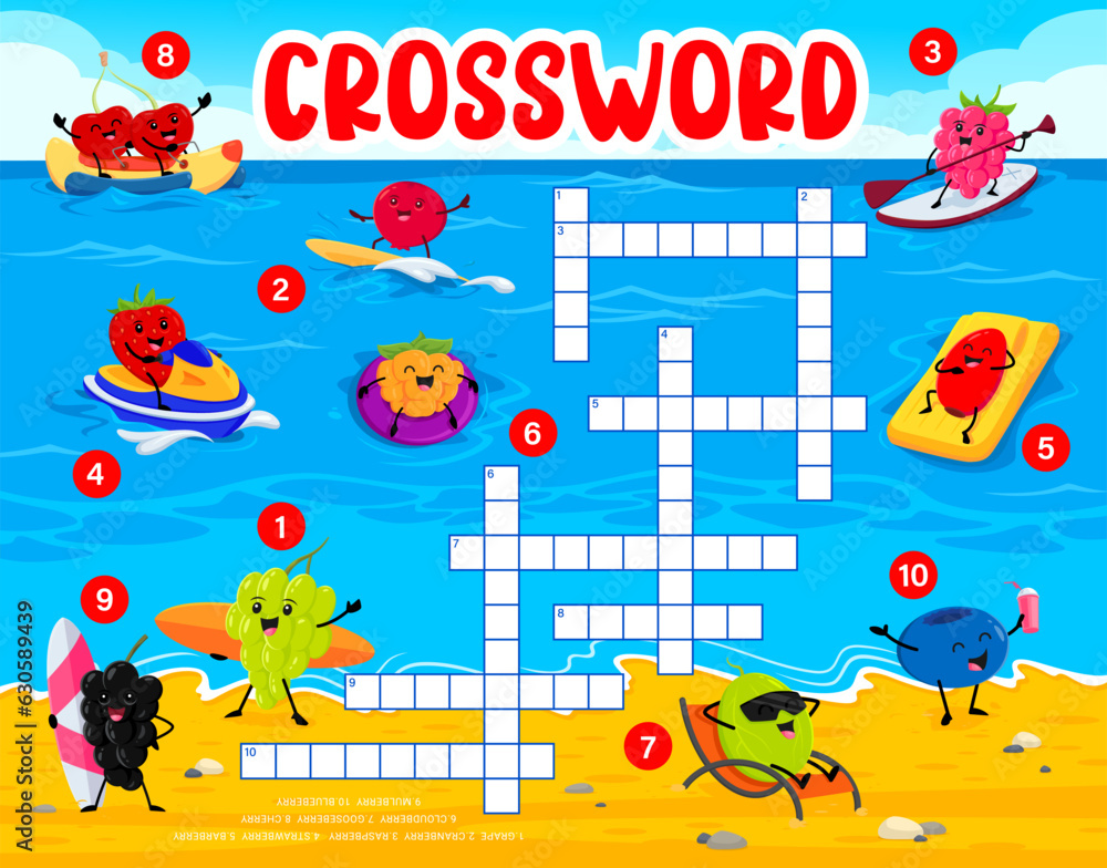 Crossword Quiz Game Cartoon Funny Berry Characters On Summer Beach Crossword Quiz Game Cartoon Funny Berry Characters On Summer Beach