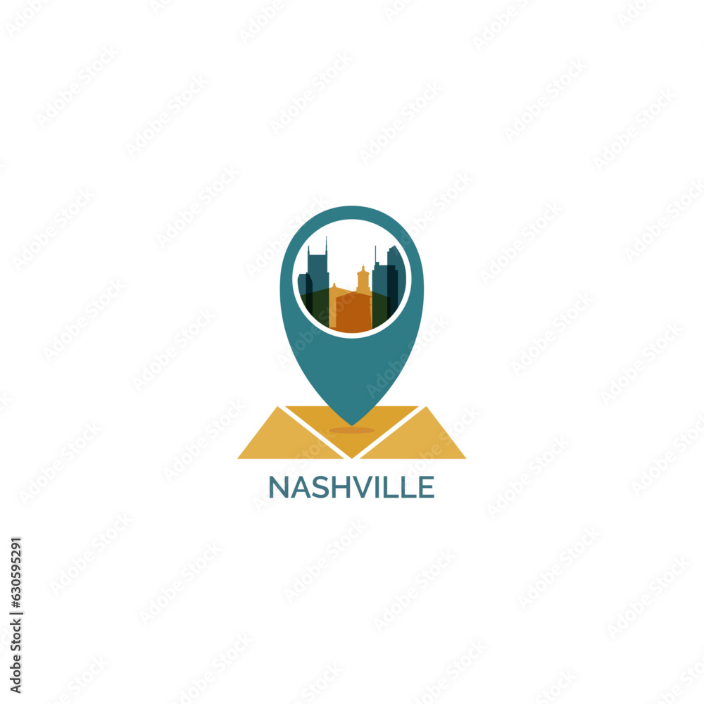 USA United States Nashville map pin point geolocation modern skyline ...