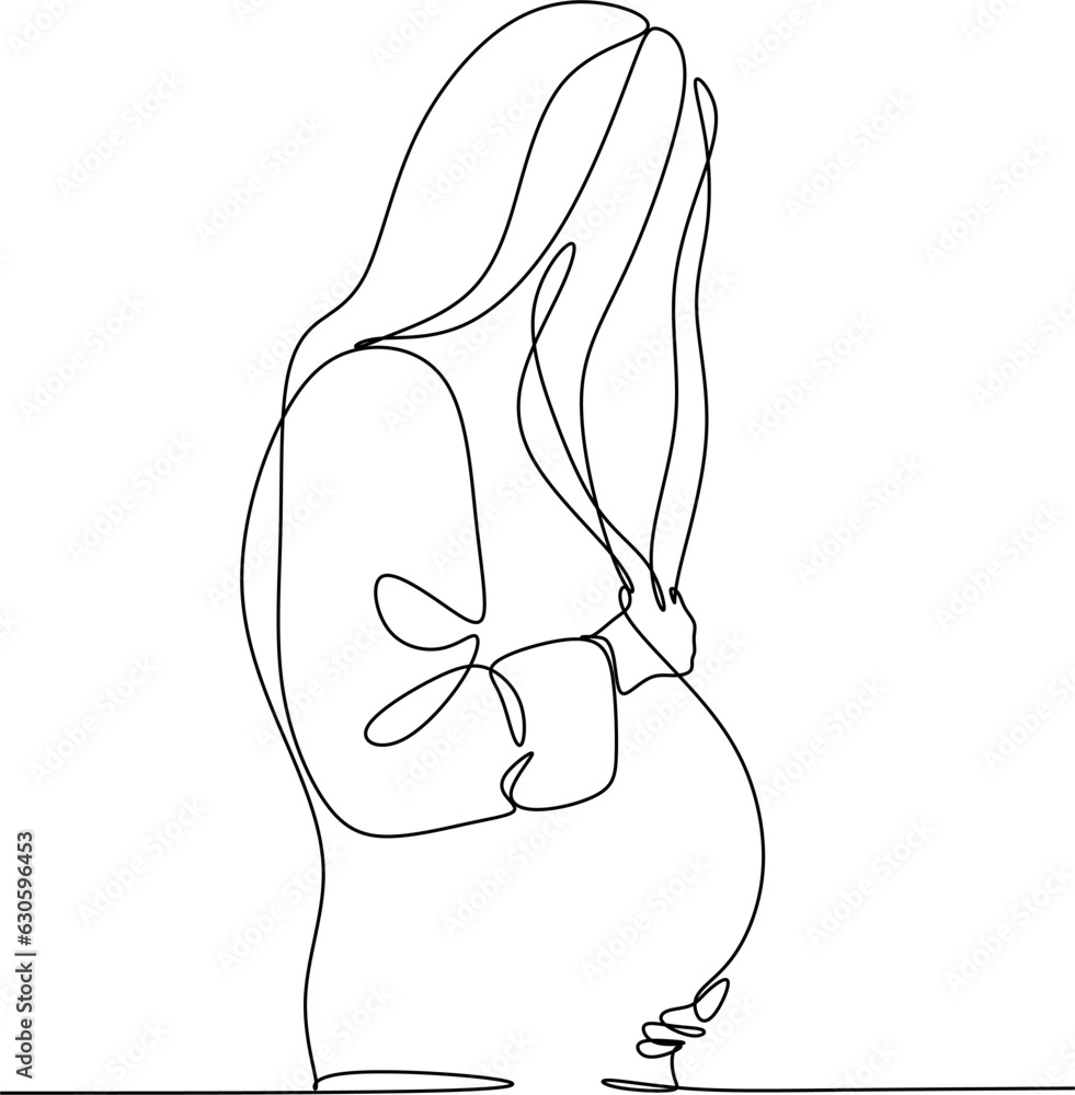 Continuous Line Drawing Pregnant Woman. Single Line Drawing of Pregnant ...