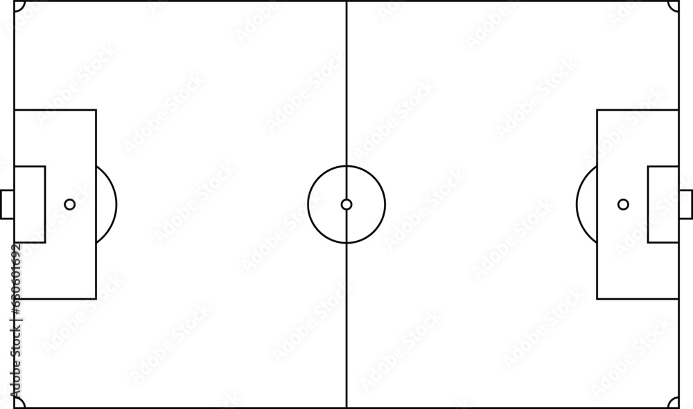 Soccer field line style. Football pitch. Black outline court and ...
