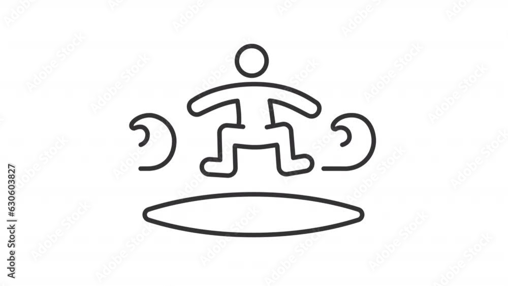 Surf kickflip line animation. Surfer jumps and turns over surfboard ...