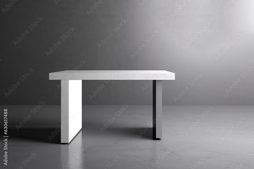 Simple table in white grey color on grey background, objest for interir ...