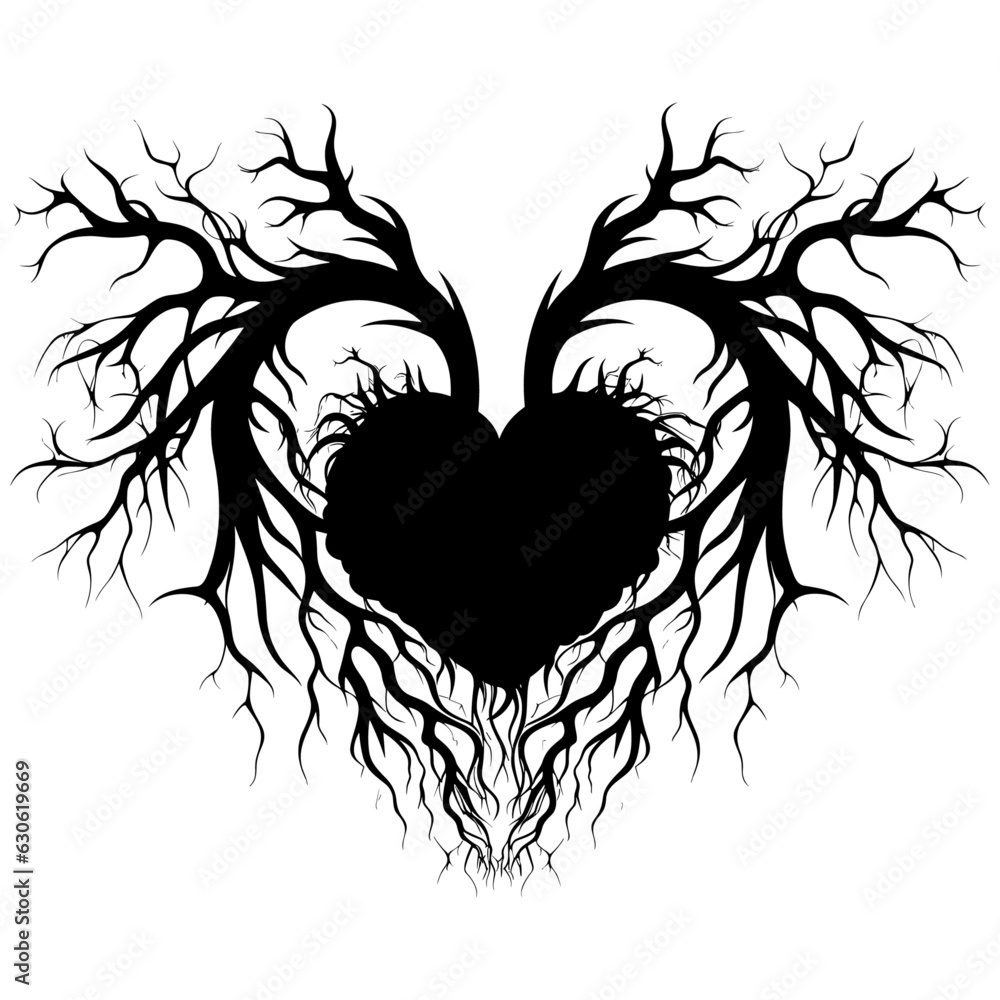 Engraving heart, vector black illustration, isolated white on white ...