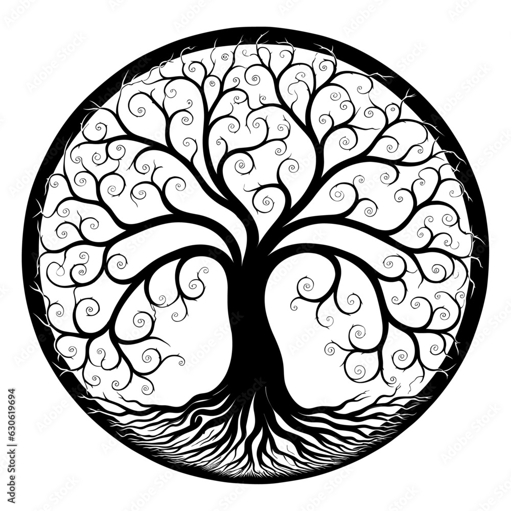 Yggdrasil tree, vector isolated on white background, tree off life ...