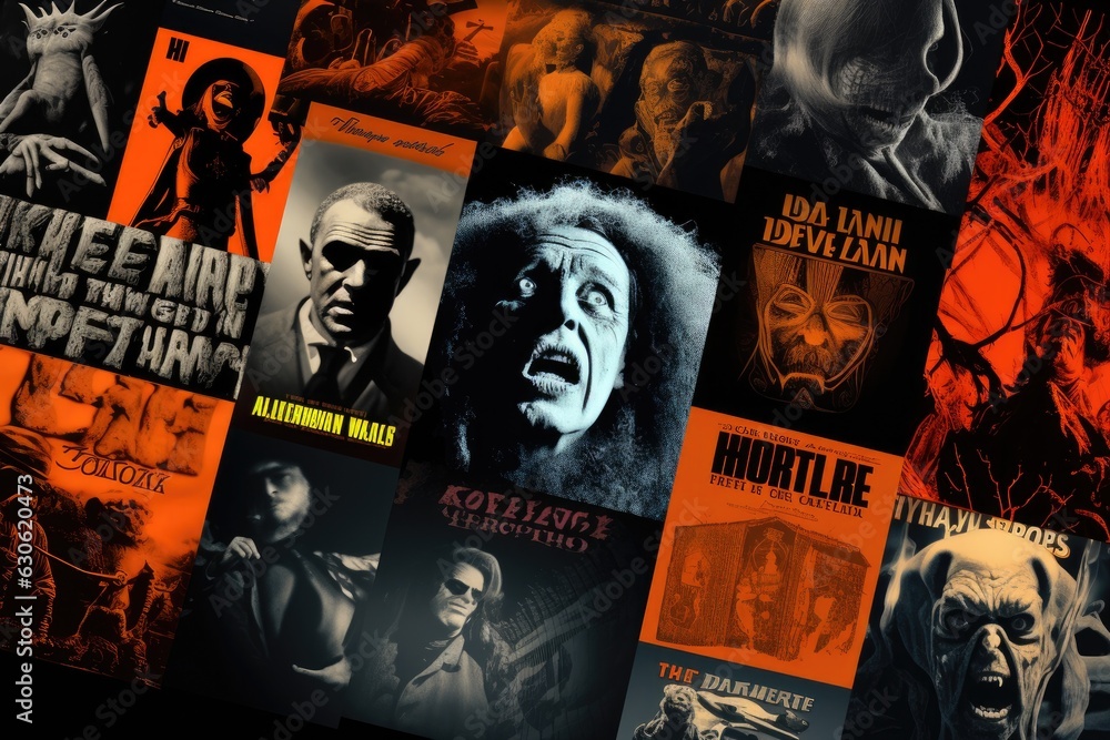 Classic horror movie faces and covers, with viewers enjoying spooky ...