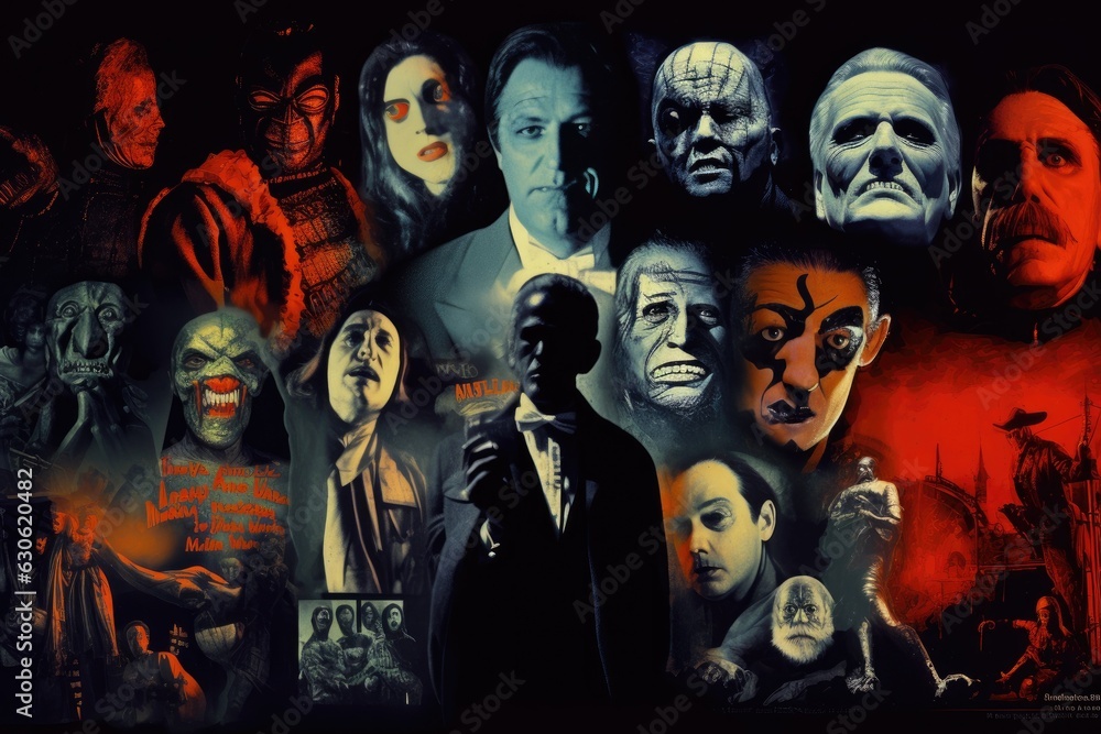 Classic horror movie faces and covers, with viewers enjoying spooky ...